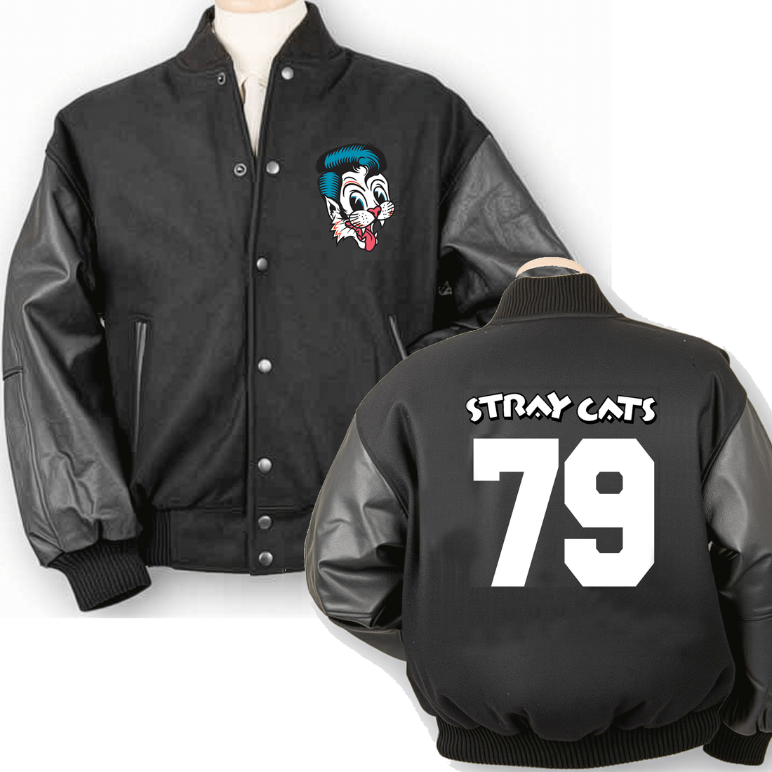 Blue Hair Cat Logo - Varsity Jacket – The Stray Cats